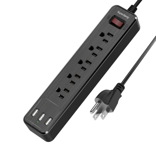 Power Strip, SUPERDANNY 5-Outlet Surge Protector, 3 USB Ports, 4.5 Ft Extension Cord, 900 Joules, Mountable, Overload Switch, Protected Indicator Light, Multiple Protections for Home Office, Black