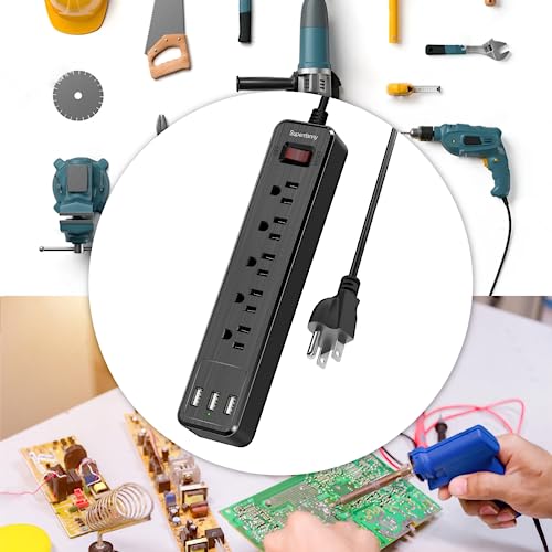 Power Strip, SUPERDANNY 5-Outlet Surge Protector, 3 USB Ports, 4.5 Ft Extension Cord, 900 Joules, Mountable, Overload Switch, Protected Indicator Light, Multiple Protections for Home Office, Black