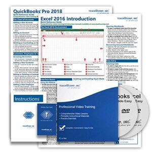 teachucomp premium video training tutorial course for quickbooks pro 2018 & microsoft excel 2016- video lessons, pdf instruction manuals, quick reference guides, testing, certificates of completion