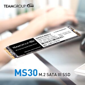 TEAMGROUP MS30 512GB with SLC Cache 3D NAND TLC M.2 2280 SATA III 6Gb/s Internal Solid State Drive SSD (Read/Write Speed up to 530/430 MB/s) Compatible with Laptop & PC Desktop TM8PS7512G0C101