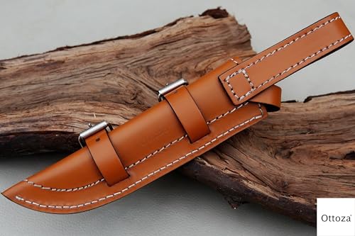 Ottoza Handmade Leather Knife Sheath SIDE DRAW Knife Sheath - Bushcraft Knife Sheath - Hunting Knife Sheath - Survival Knife Sheath - Vertical Knife Sheath Brown TOP GRAIN LEATHER No:75