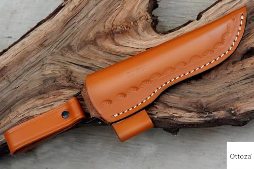 Ottoza Custom Handmade Brown 7" Leather Knife Sheath for 7 inch Blade for Bushcraft Knife - Hunting Knife - Camping Knife - Survival Knife - Fixed Blade Knives Vertical Carry/Cow-Buffalo Leather No:74