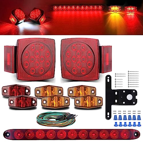 LIMICAR Trailer Lights LED Kit, LED Trailer Lights Kit, Boat Trailer Lights LED Submersible Kit, LED Trailer Lights Kit for Utility Trailer, w/Red Amber Trailer Marker Lights, 3rd Brake ID Light Bar