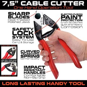 Heavy-Duty Wire Cutter (7,5-inch) for DIY Projects, Railing, Decking, Wire Seals & Bicycle Cable. Sharp & Precise One-Hand Operation 7,5"Steel Cable Cutter, Bike Cable Cutter & Wire Rope Cutter