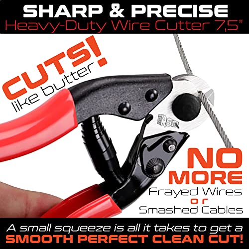 Heavy-Duty Wire Cutter (7,5-inch) for DIY Projects, Railing, Decking, Wire Seals & Bicycle Cable. Sharp & Precise One-Hand Operation 7,5"Steel Cable Cutter, Bike Cable Cutter & Wire Rope Cutter