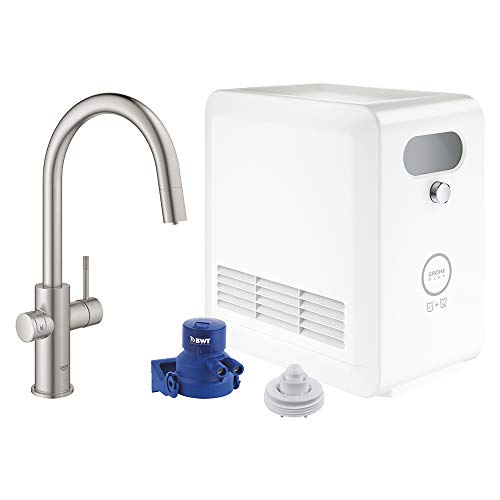 GROHE 31251DC2 Blue Water Filter Pull-Down Kitchen Faucet Supersteel (Stainless Steel)