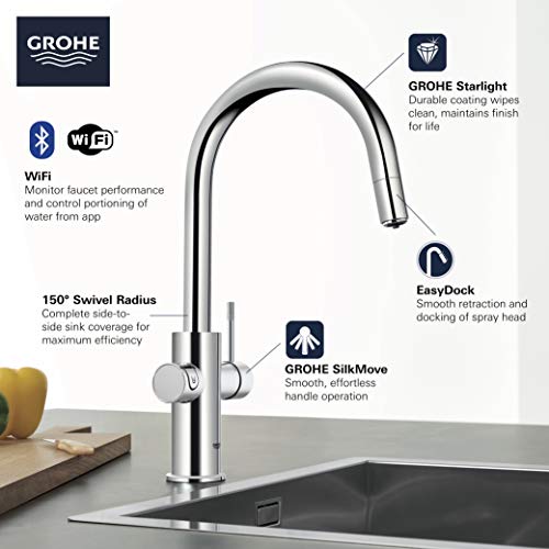 GROHE 31251DC2 Blue Water Filter Pull-Down Kitchen Faucet Supersteel (Stainless Steel)