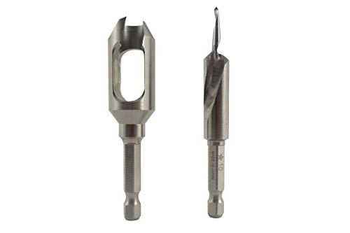 WoodOwl 58S-12 Plug Cutter/Countersink Set 3 mm (~1/8”) Pilot Hole and 9 mm (~23/64”) Countersink and Plug, Cuts Plugs with Cordless Drills