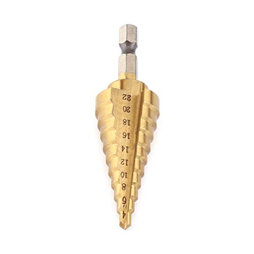 Step Drill Bit, High Speed Steel HSS Cone Drill Bit 1/4" Hex Shank Coated Hole Cutter 4-22mm