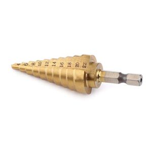 Step Drill Bit, High Speed Steel HSS Cone Drill Bit 1/4" Hex Shank Coated Hole Cutter 4-22mm