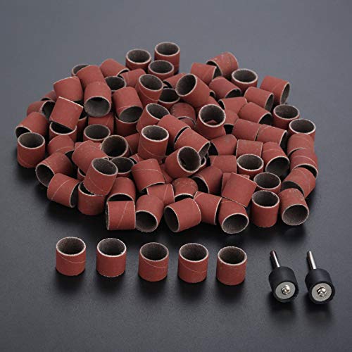 100 PCs Sanding Bands 600 Grit Drums Sleeves for DREMEL Rotary Tools with 2PCs Mandrel 12CM