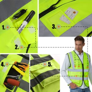 YOWESHOP High Visibility Safety Vest Custom Your Logo Protective Workwear 5 Pockets With Reflective Strips Outdoor Work Vest (Neon Yellow XL)