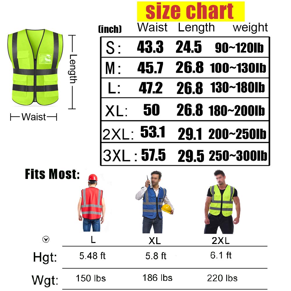 YOWESHOP High Visibility Safety Vest Custom Your Logo Protective Workwear 5 Pockets With Reflective Strips Outdoor Work Vest (Neon Yellow XL)