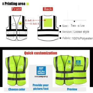 YOWESHOP High Visibility Safety Vest Custom Your Logo Protective Workwear 5 Pockets With Reflective Strips Outdoor Work Vest (Neon Yellow XL)