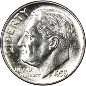 1953 roosevelt dime bu uncirculated mint state 90% silver 10c us coin