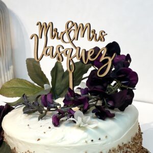 personalized wedding cake topper, wooden cake toppers, mr mrs customized wedding last name to be bride & groom