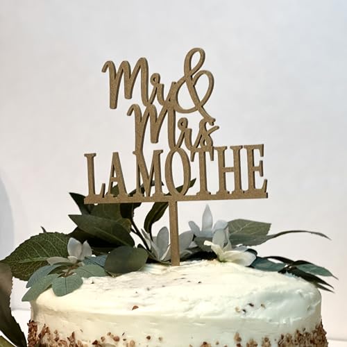 Personalized Wedding Cake Topper, Wooden Cake Toppers, Mr Mrs Customized Wedding Cake Topper Last Name Cake Topper