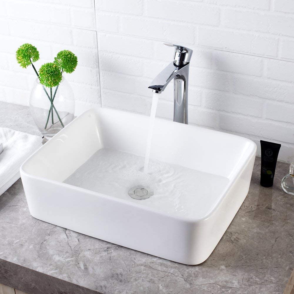 Vessel Sink Rectangle - Lordear 19 Inch Bathroom Sink Rectangular Modern Above Counter Bathroom Sink White 19x15 Inch Porcelain Ceramic Vessel Vanity Sink Art Basin