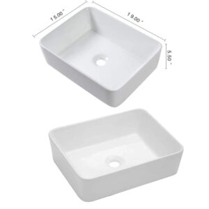 Vessel Sink Rectangle - Lordear 19 Inch Bathroom Sink Rectangular Modern Above Counter Bathroom Sink White 19x15 Inch Porcelain Ceramic Vessel Vanity Sink Art Basin