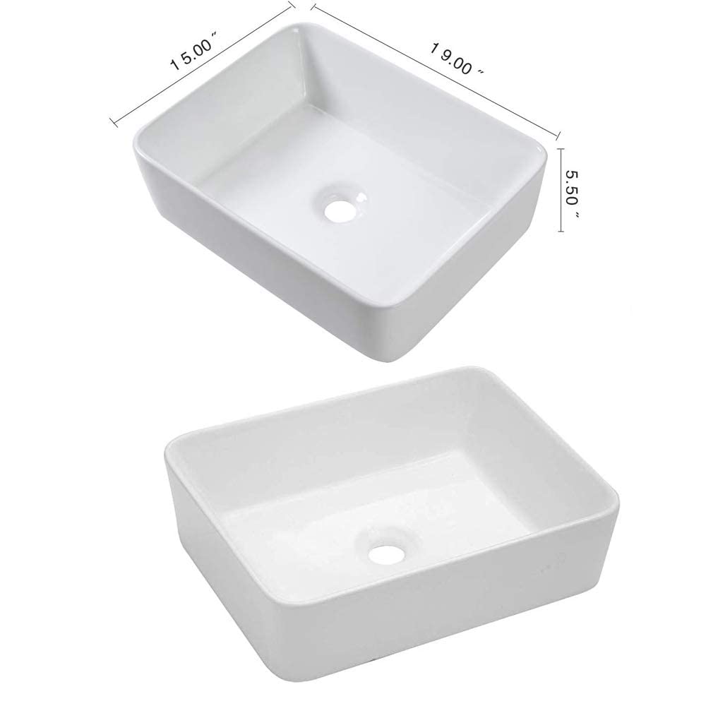 Vessel Sink Rectangle - Lordear 19 Inch Bathroom Sink Rectangular Modern Above Counter Bathroom Sink White 19x15 Inch Porcelain Ceramic Vessel Vanity Sink Art Basin