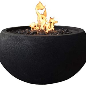 Modeno Outdoor York Fire Pit Table Grey Durable Round Fire Bowl Glass Fiber Reinforced Concrete Propane Patio Fire Place 27 Inches Electronic Ignition Cover and Lava Rock Included