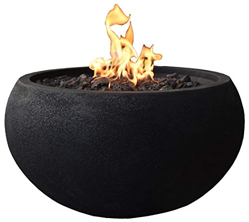 Modeno Outdoor York Fire Pit Table Grey Durable Round Fire Bowl Glass Fiber Reinforced Concrete Propane Patio Fire Place 27 Inches Electronic Ignition Cover and Lava Rock Included