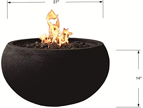 Modeno Outdoor York Fire Pit Table Grey Durable Round Fire Bowl Glass Fiber Reinforced Concrete Propane Patio Fire Place 27 Inches Electronic Ignition Cover and Lava Rock Included