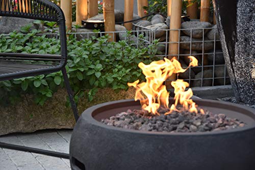 Modeno Outdoor York Fire Pit Table Grey Durable Round Fire Bowl Glass Fiber Reinforced Concrete Propane Patio Fire Place 27 Inches Electronic Ignition Cover and Lava Rock Included