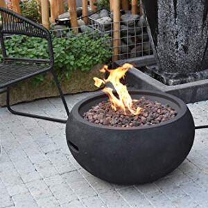 Modeno Outdoor York Fire Pit Table Grey Durable Round Fire Bowl Glass Fiber Reinforced Concrete Propane Patio Fire Place 27 Inches Electronic Ignition Cover and Lava Rock Included