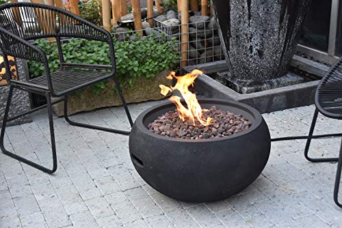 Modeno Outdoor York Fire Pit Table Grey Durable Round Fire Bowl Glass Fiber Reinforced Concrete Propane Patio Fire Place 27 Inches Electronic Ignition Cover and Lava Rock Included