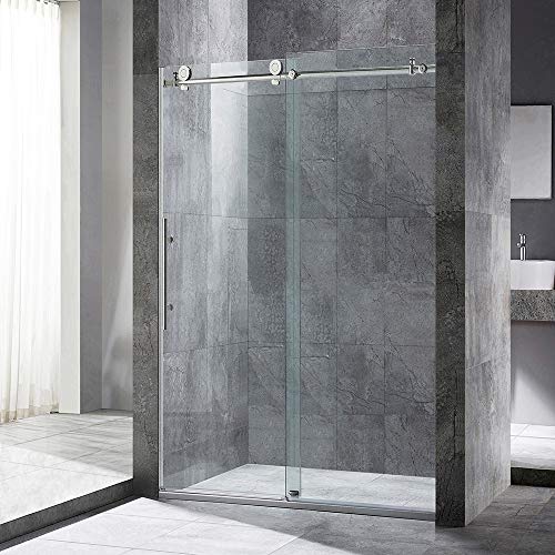 WOODBRIDGE MSDC4876-B Frameless Sliding Glass Shower Door | 44"-48"W x 76"H | Brushed Nickel Finish