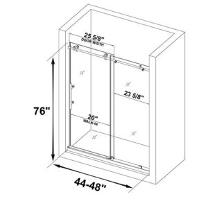 WOODBRIDGE MSDC4876-B Frameless Sliding Glass Shower Door | 44"-48"W x 76"H | Brushed Nickel Finish