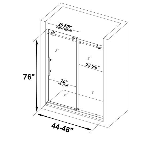 WOODBRIDGE MSDC4876-B Frameless Sliding Glass Shower Door | 44"-48"W x 76"H | Brushed Nickel Finish