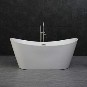 WOODBRIDGE 67" Acrylic Freestanding Bathtub Contemporary Soaking White Tub with Brushed Nickel Overflow and Drain，B-0010