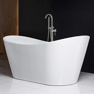 WOODBRIDGE 67" Acrylic Freestanding Bathtub Contemporary Soaking White Tub with Brushed Nickel Overflow and Drain，B-0010