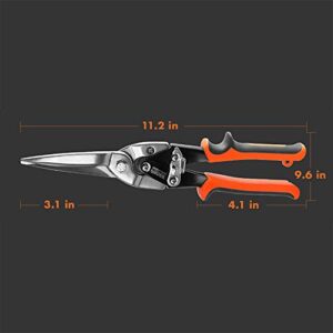 Finder 12" Aviation Snips, Long Straight Cut Tin Snips Cutting Shears Power Cutter with CR-V Blade & Comfortable Grip, 300mm Scissors for Cutting Metal Sheet, Hard Material, Industrial Quality