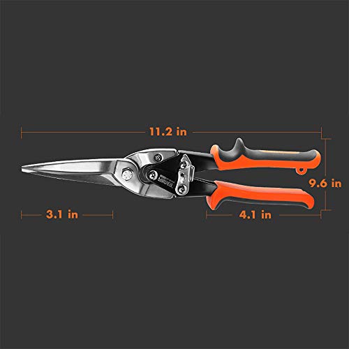 Finder 12" Aviation Snips, Long Straight Cut Tin Snips Cutting Shears Power Cutter with CR-V Blade & Comfortable Grip, 300mm Scissors for Cutting Metal Sheet, Hard Material, Industrial Quality