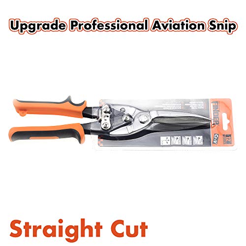 Finder 12" Aviation Snips, Long Straight Cut Tin Snips Cutting Shears Power Cutter with CR-V Blade & Comfortable Grip, 300mm Scissors for Cutting Metal Sheet, Hard Material, Industrial Quality