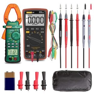 auto ranging digital multimeter and clamp meter - with storage bag battery alligator clips test leads for ac/dc voltage/current voltage alert amp ohm/volt multi tester diode