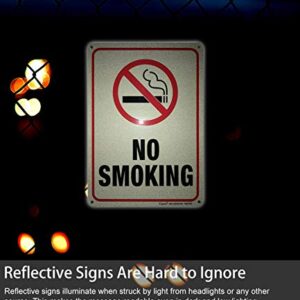 No Smoking Sign,2 Pack No Smoking Metal Reflective Signs - 10 x 7 .040 Rust Free Heavy Duty Aluminum Sign - UV Printed with Professional Graphics - Easy to Mount - Indoor & Outdoor Use