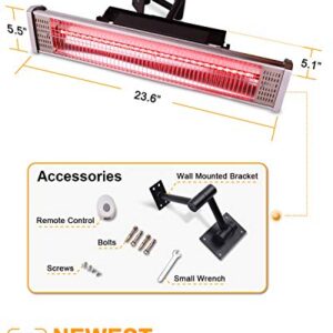 Star Patio Electric Patio Heater with Remote, Indoor/Outdoor Heater, Space Heater, Infrared Heater, Wall Mounted, suitable as Gazebo Heater, Balcony Heater, Garage Heater, 1530