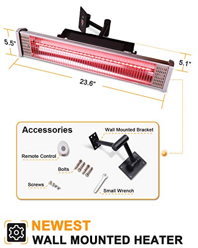 Star Patio Electric Patio Heater with Remote, Indoor/Outdoor Heater, Space Heater, Infrared Heater, Wall Mounted, suitable as Gazebo Heater, Balcony Heater, Garage Heater, 1530