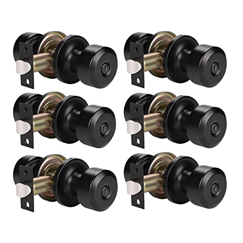 KNOBWELL 6 Pack Matte Black Door Knob Privacy Locking Door Knob, Bedroom/Bathroom Door Knobs with Lock Interior Use