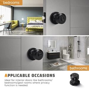 KNOBWELL 6 Pack Matte Black Door Knob Privacy Locking Door Knob, Bedroom/Bathroom Door Knobs with Lock Interior Use