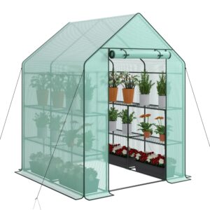 nova microdermabrasion walk-in greenhouse for outdoors, 57 x 57 x 77 inch, portable pe cover greenhouse with anchors and ropes indoor outdoor-3 tier 8 wired shelves plant gardening hot house