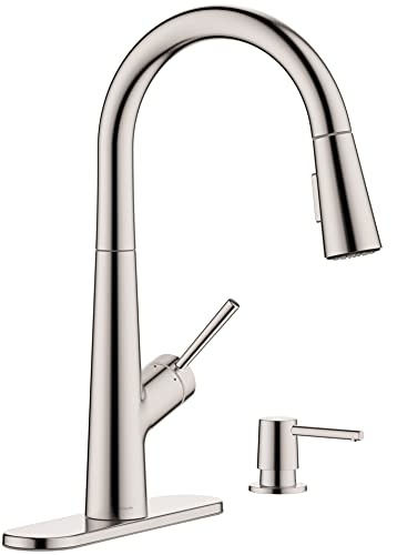 hansgrohe Lacuna Stainless Steel High Arc Kitchen Faucet, Kitchen Faucets with Pull Down Sprayer, Faucet for Kitchen Sink, Stainless Steel Optic 04749805