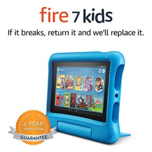 fire 7 kids tablet, 7" display, ages 3-7, 16 gb, (2019 release), blue kid-proof case