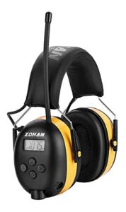 zohan em042 am/fm radio headphone with digital display,ear protection noise reduction safety ear muffs,ultra comfortable hearing protector for lawn mowing and landscaping - yellow