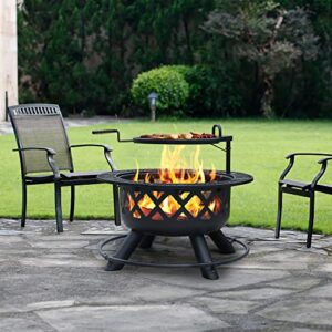 BALI OUTDOORS Wood Burning Fire Pit with Quick Removable Cooking Grill, Black, 32in