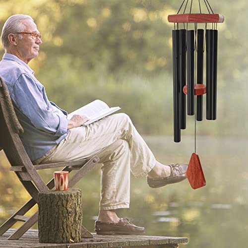 Wind Chimes Outdoor Deep Tone, Wind Chime Outdoor Sympathy Wind-Chime with 6 Tuned Tubes, Elegant Chime for Garden Patio Black Windchimes